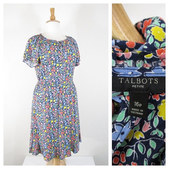 Talbots | Dresses | Talbots Plus Size Petite Pink Blue Yellow Floral ...